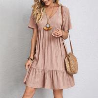 China 2023 Summer European and American Female Skirt Loose Casual Short Sleeve Waist Casual Dress for sale