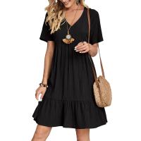China 2023 Summer European and American Female Skirt Loose Casual Short Sleeve Waist Casual Dress for sale
