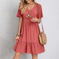 China 2023 Summer European and American Female Skirt Loose Casual Short Sleeve Waist Casual Dress for sale