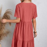 China 2023 Summer European and American Female Skirt Loose Casual Short Sleeve Waist Casual Dress for sale