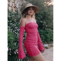 China Sexy Dress Fashion Solid Color Elegant Flared Sleeve Mini Short Backless Knitted Tight Dress Women for sale