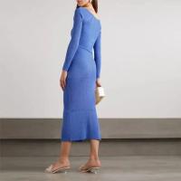 China Knitwear Blue Rib Elegant Casual MIDI Plus Size Women&prime;s Dresses Sexy Sweater Knit Dress for sale