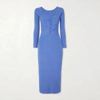 China Knitwear Blue Rib Elegant Casual MIDI Plus Size Women&prime;s Dresses Sexy Sweater Knit Dress for sale