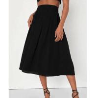China Crinkle Woven Rayon Black Sleeveless Tie-Front Two-Piece Dress Smocked Crop Tank Top and High Waist Long Skirts Suits for sale