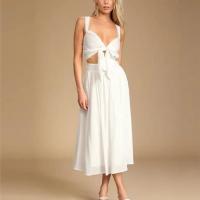 China Crinkle Woven Rayon Black Sleeveless Tie-Front Two-Piece Dress Smocked Crop Tank Top and High Waist Long Skirts Suits for sale