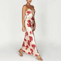 China Custom Ladies Floral Casual Dress Long Summer Floral Maxi Satine Dress for sale