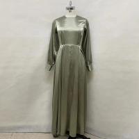 China Turkey Arab Oman Elegant Satin Dress Long Sleeve For Women Muslim for sale