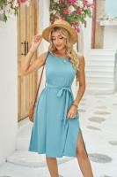 China Summer Sleeveless Floral Casual Dress United States MID Long Sundress for sale