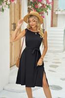 China Summer Sleeveless Floral Casual Dress United States MID Long Sundress for sale
