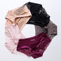 China Ladies Sexy Satin Ice Silk Sexy Briefs Seamless Lace Panties 5%off Women&prime; S Panties Underwear for sale