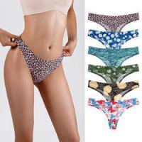 China Custom Printed Panties Thong Floral Pattern Girls in Thongs Printed Ice Silk Seamless Briefs for sale