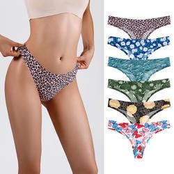 China Custom Printed Panties Thong Floral Pattern Girls in Thongs Printed Ice Silk Seamless Briefs for sale