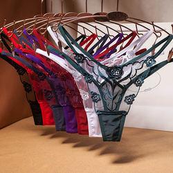 China Hot Selling Gauze Embroidery Thongs Women Underwear Transparent Sexy Crotch G-String for sale