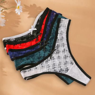 China Lace Sexy Panties Transparent Mesh Lingerie Seamless Thong for Lady for sale