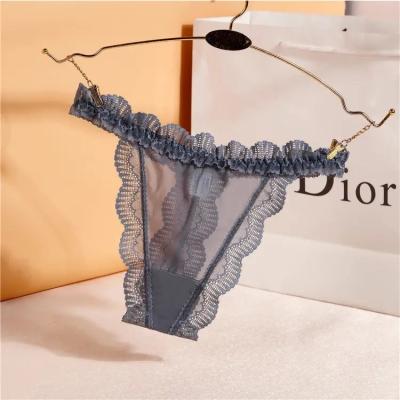 China Lady Sexy Hollow out Lace Underwear MID Waist Floral Edge Panties Perspective Tight-Fitting Thin Bodysuit Thongs for sale