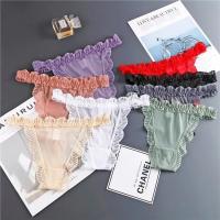 China Lady Sexy Hollow out Lace Underwear MID Waist Floral Edge Panties Perspective Tight-Fitting Thin Bodysuit Thongs for sale
