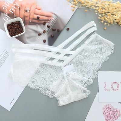 China Sexy Lace Panties Women Underwear Hollow Band Sexy Briefs Female Lingerie 7 Colors Floral Ladies Cross Strap Underpants Panties for sale
