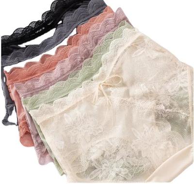 China Wholesales Sexy See Through Mesh MID Waist Plus Size Women Lace Nylon Hipster Underwear for sale