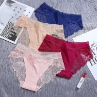 China Woman Seamless Lace Underwear MID Waist Panties Back Brief Traceless Women Ice Silk Panties for sale