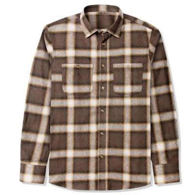 China Fashionable Men&prime;s Flannel Checked Shirt Buckle Ordinary Fitted Long-Sleeved Casual Shirt Pure Cotton for sale