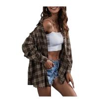 China Women&prime;s Flannel Plaid Shirts Button Down Regular Fit Long Sleeve Casual Shirts Pure Cotton Oversized Blouse for sale