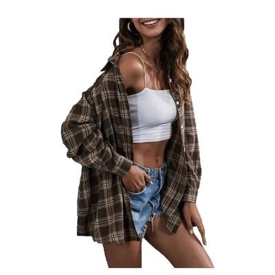 China Women&prime;s Flannel Plaid Shirts Button Down Regular Fit Long Sleeve Casual Shirts Pure Cotton Oversized Blouse for sale