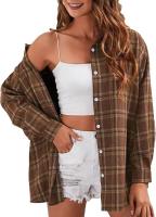 China Women&prime;s Flannel Plaid Shirts Button Down Regular Fit Long Sleeve Casual Shirts Pure Cotton Oversized Blouse for sale