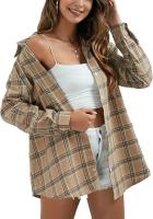 China Women&prime;s Flannel Plaid Shirts Button Down Regular Fit Long Sleeve Casual Shirts Pure Cotton Oversized Blouse for sale