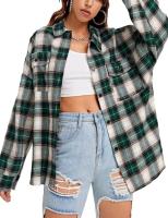 China Fashion Women&prime;s Flannel Plaid Shirt Button-Down Regular Fitted Long-Sleeved Casual Shirt Cotton Oversized Shirt for sale