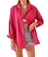 China Womens Long Sleeve Shirts Solid Color Button Down Blouses Casual Fit for sale