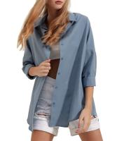 China Fashion Women&prime;s Long-Sleeved Shirt Solid Color Button up Shirt Loose Casual for sale