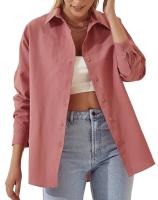 China Factory Support Custom Women&prime;s Long-Sleeved Shirts Solid Color Button-Down Shirts Loose Casual for sale