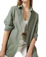 China Custom Women&prime;s Long-Sleeved Shirt Solid Color Button up Shirt Loose Casual for sale