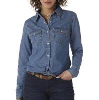 China Fashion Women&prime;s Denim Shirt Long Sleeve Button with Pocket Shirt for sale