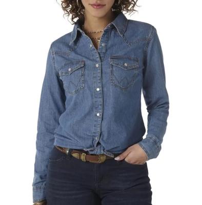 China Fashion Women&prime;s Denim Shirt Long Sleeve Button with Pocket Shirt for sale