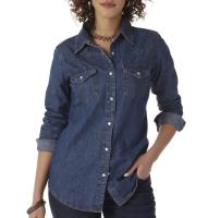 China Fashion Women&prime;s Denim Shirt Long Sleeve Button with Pocket Shirt for sale