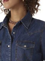 China Fashion Women&prime;s Denim Shirt Long Sleeve Button with Pocket Shirt for sale