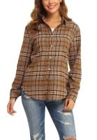 China Factory Women&prime;s Plaid Shirt Button up Long-Sleeved Flannel Classic Casual Shirt for sale