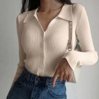China 2023 Lapel Slim Top Women&prime;s Hollowed out Button Sexy V-Neck Long-Sleeved Polo Neck Knitted Cardigan Sweater Women&prime;s for sale