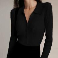 China Lapel Slim Top Women&prime;s Hollowed out Button Sexy V-Neck Long-Sleeved Polo Neck Knitted Cardigan Sweater Women&prime;s for sale