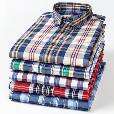 China Wholesale Carbon Ground Plaid Shirt Long Sleeve Check 100% Cotton Men Shirts Casual Formal Office Custom Tuxedo Shirt for Man for sale