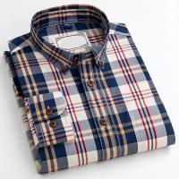 China Wholesale Carbon Ground Plaid Shirt Long Sleeve Check 100% Cotton Men Shirts Casual Formal Office Custom Tuxedo Shirt for Man for sale