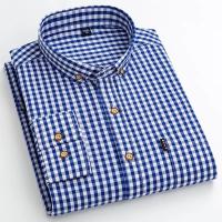 China Wholesale Carbon Ground Plaid Shirt Long Sleeve Check 100% Cotton Men Shirts Casual Formal Office Custom Tuxedo Shirt for Man for sale