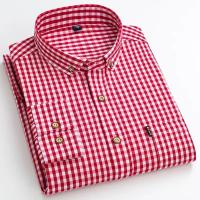 China Wholesale Carbon Ground Plaid Shirt Long Sleeve Check 100% Cotton Men Shirts Casual Formal Office Custom Tuxedo Shirt for Man for sale