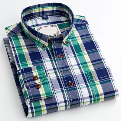 China Plaid Shirt Long Sleeve Check 100% Cotton Men&prime;s Shirt Casual Formal Office Custom Tuxedo Shirt Couple Style for sale