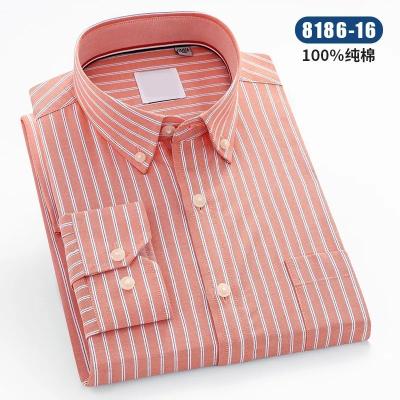 China New Men&prime;s Oxford Textile Shirt Pure Cotton Spring and Autumn Long-Sleeved Youth Shirt Cotton Pocket Stripe Wholesale for sale