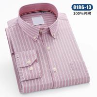 China New Men&prime;s Oxford Textile Shirt Pure Cotton Spring and Autumn Long-Sleeved Youth Shirt Cotton Pocket Stripe Wholesale for sale