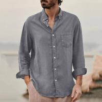 China Clothes Supplier Custom Print Embroidered Button Down Collar Men Solid White Blank Vintage Cotton Linen Dress Shirt for Men for sale