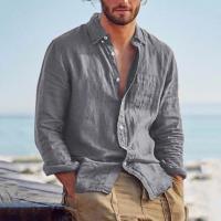 China Clothes Supplier Custom Print Embroidered Button Down Collar Men Solid White Blank Vintage Cotton Linen Dress Shirt for Men for sale