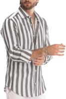 China High Quality Slim Striped Shirt Long Sleeve Large Size Color Plus Size Summer Cotton Linen Men&prime;s Shirt for sale